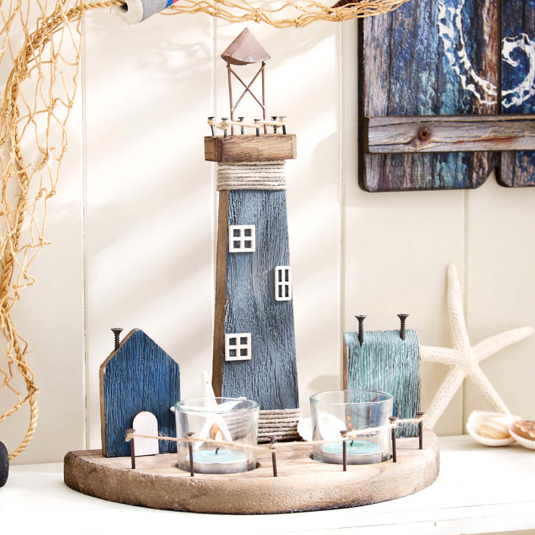 Coastal Nautical Lighthouse Tea Light Holder - Blue – LIVE LAUGH LOVE ...
