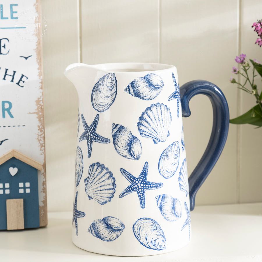Nautical White Ceramic Jug | Seashell Design Decor – LIVE LAUGH LOVE ...