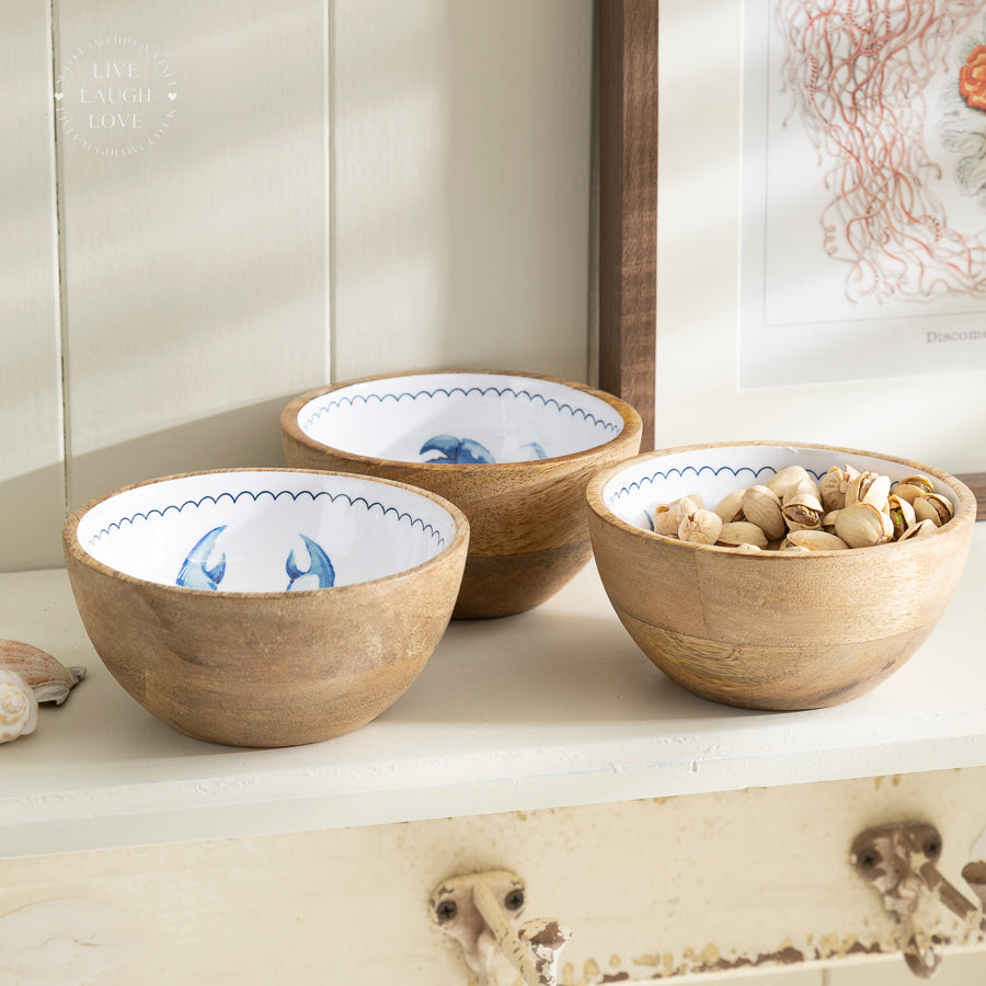 Nautical Wooden & Ceramic Bowl – Octopus, Crab, Lobster Design – LIVE ...