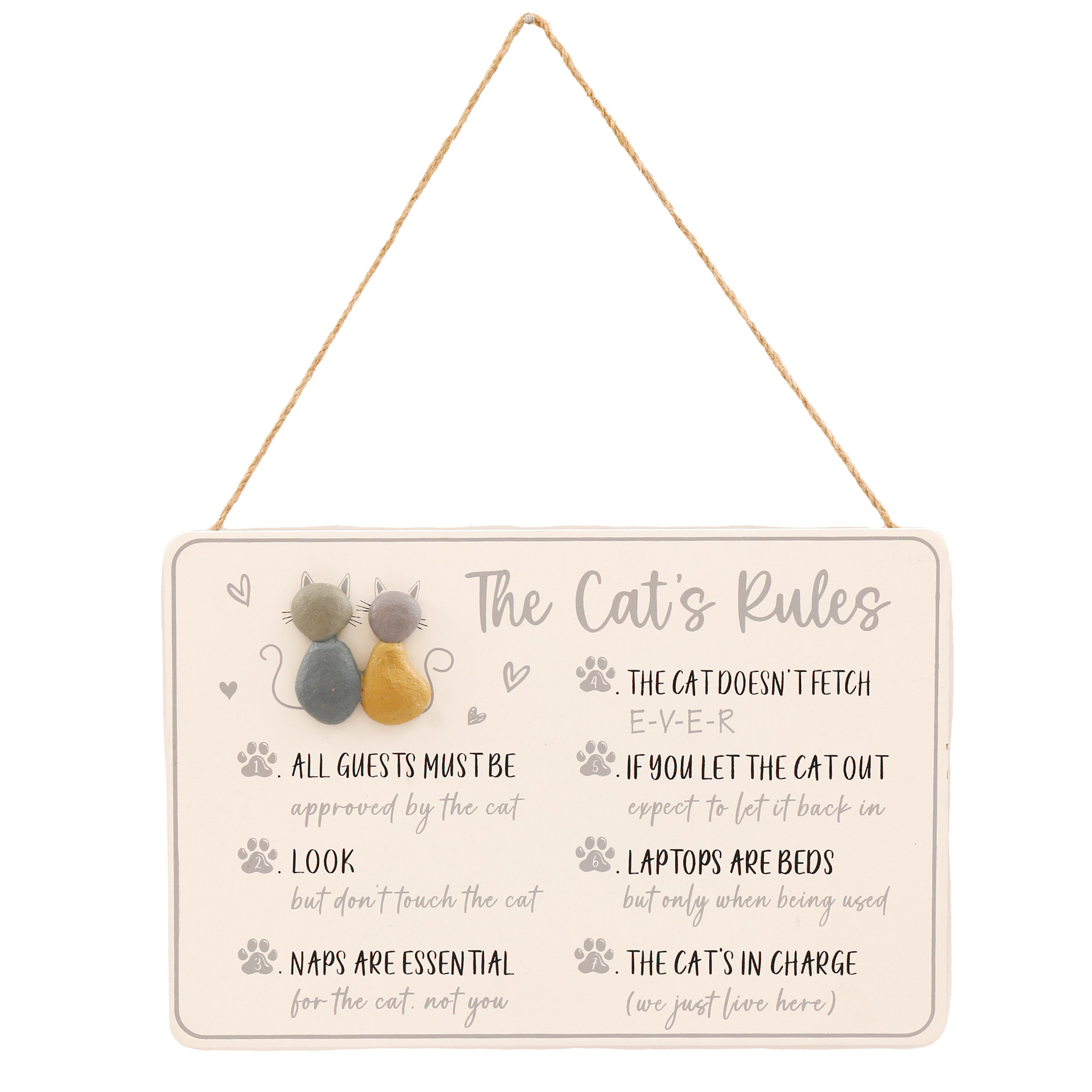 Cat Rules Fun Wall Plaque with Pebbles and Heart Detail – LIVE LAUGH ...
