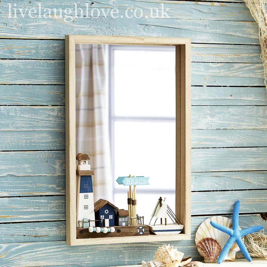Nautical Wooden Box Frame Wall Mirror - Light Blue Sign | Live Laugh ...