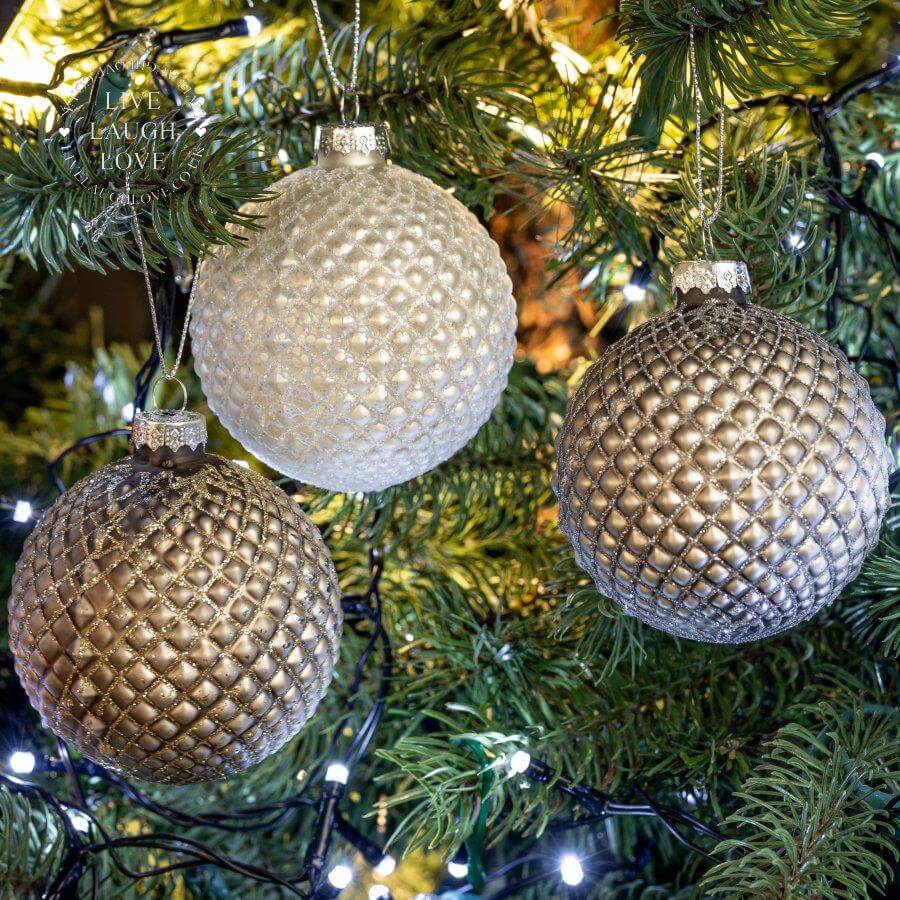 Elegant Silver Glass Christmas Baubles – Set of 3 – LIVE LAUGH LOVE LIMITED